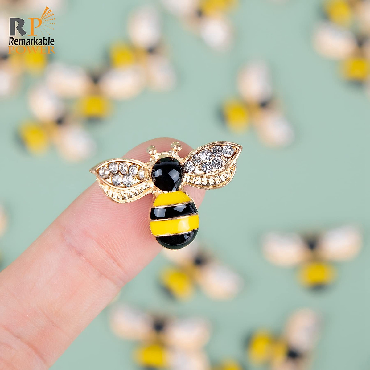 RP Remarkable Power, 40 Pack Bee Charm Pendants with Rhinestone Alloy Honeycomb Charms for DIY Jewelry Making