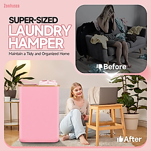 Zomhusea Collapsible Laundry Baskets - Laundry Hamper with Lid, 180L (47.5 Gal) Extra Large Laundry Hamper 2 Section Dirty Clothes Hampers for Laundry Bin Storage with 2 Laundry Bags for Bathroom