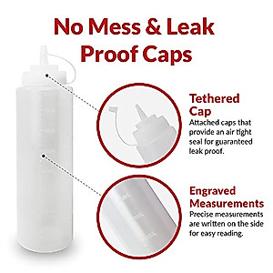 Reli. Plastic Squeeze Bottles, 32 oz. | 8 Pack | Condiment Squeeze Bottles for Sauces | Clear w/Tethered Caps | 32 Ounce Hot Sauce, Ketchup Bottles | Squirt Bottles for Condiments, Olive Oil, Liquids