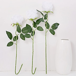 Cloudecor 15Pcs Artificial Roses Velet Real Touch Single Stem Fake Roses Silk Realistic Bouquet Flowers Arrangements Home Office Garden Grave Party Wedding Decoration(Pure White-15p, Blossom Roses)