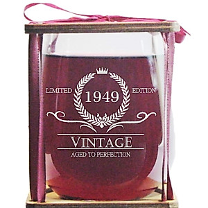 Vintage 1949 Limited Edition - Aged To Perfection Engraved Stemless Wine Glass