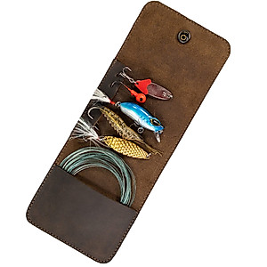 Hide & Drink, Fishing Lure Wallet for Hooks, Squid Jig Organizer - Handmade from Full Grain Leather - Bourbon Brown