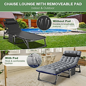 Barbella Folding Lounge Chair 5-Position, Folding Cot, Portable Outdoor Folding Chaise Lounge Chair for Sun Tanning, Perfect for Pool Beach Patio Sunbathing, Onesize, Dark Gray