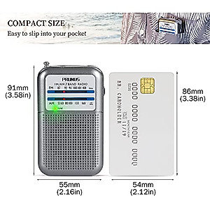 PRUNUS DE333 Portable Radio Mini AM FM Pocket Transistor Radio with Excellent Reception, Tuning Knob with Signal Indicator, AAA Battery Operated for Walking and Jogging