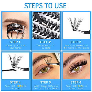 DIY Lashes Extension Kit 50P Eyelash Extension Kit Individual Lash Clusters Kit with Bond and Seal Glue Waterproof and Tweezers for Self Application at Home (240Pcs-0.07D-8-16MM)