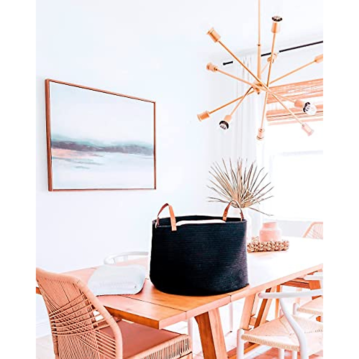 OrganiHaus Black Baskets for Organizing 20x13 | Large Blanket Basket for Living Room | Toy Storage Basket for Kids | Cotton Rope Basket w/Handles | Large Basket for Blankets | Large Storage Basket