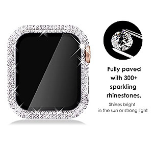 NewWays 2-Pack Bling Cases with Screen Protector Compatible for Apple Watch 41mm, Fully Paved Diamonds Protective Case for iWatch Series 7/8 (41mm, Rose Gold+Clear)