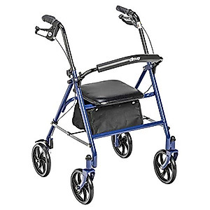 Drive Medical 10257BL-1 4-Wheel Rollator Walker With Seat & Removable Back Support, Blue