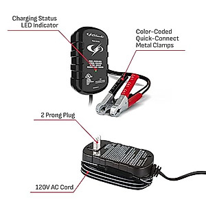 Schumacher Electric Battery Charger and Maintainer, SC1299, 2-in-1, Fully Automatic, 0.8 Amps, 12 Volt, for Motorcycle, Power Sport, Car, and Marine Batteries