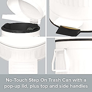 Retro Trash Can with Lid - 12L/3.2 Gal Step Trash Can w/ Soft Closing Lid - Round Garbage Can w/ Handles - Touchless Trash Can w/ Removable Garbage Guard Bucket - Outdoor Garbage Bin - Large Trash Can, White