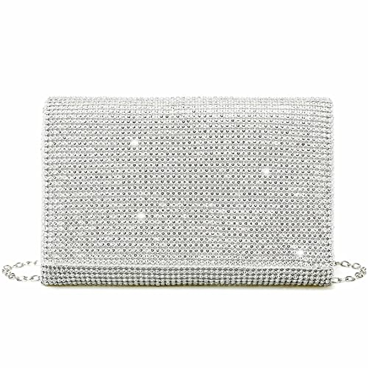 YIKOEE Rhinestone Clutch Purses for Women Glitter Evening Bag with Chain Strap (Silver)