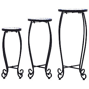 ZQQLVOO Mosaic Tables 3 pcs,Plant Stand,Plant Rack,Plant Display Stand,Multi-Purpose Plant Stand,Flower Stands,For Backyard,Garden, Balcony,Terrace,Blue and White Ceramic