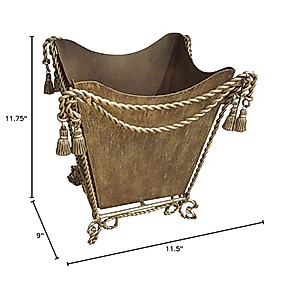 MY SWANKY HOME Luxe Antique Style Gold Iron Waste Basket Swag Tassel Ornate Romantic Bathroom