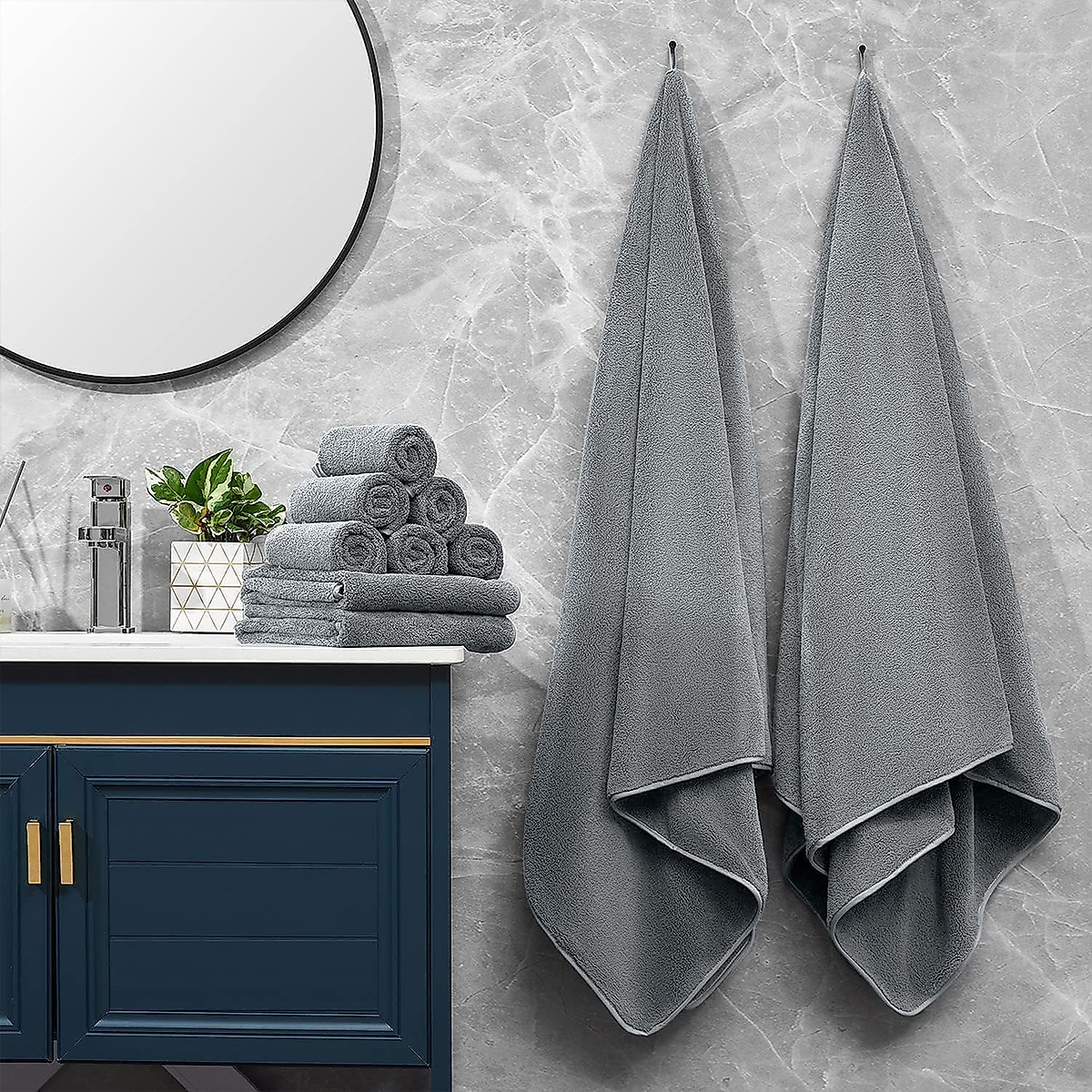 Oversized Bath Towels Set of 4, Dark Gray Extra Large Bath Sheets Towels for Adults 35x70in, Ultra Soft Bathroom Towels Microfiber Quick Dry Towel Absorbent Shower Towels For Spa Camping Beach Fitness