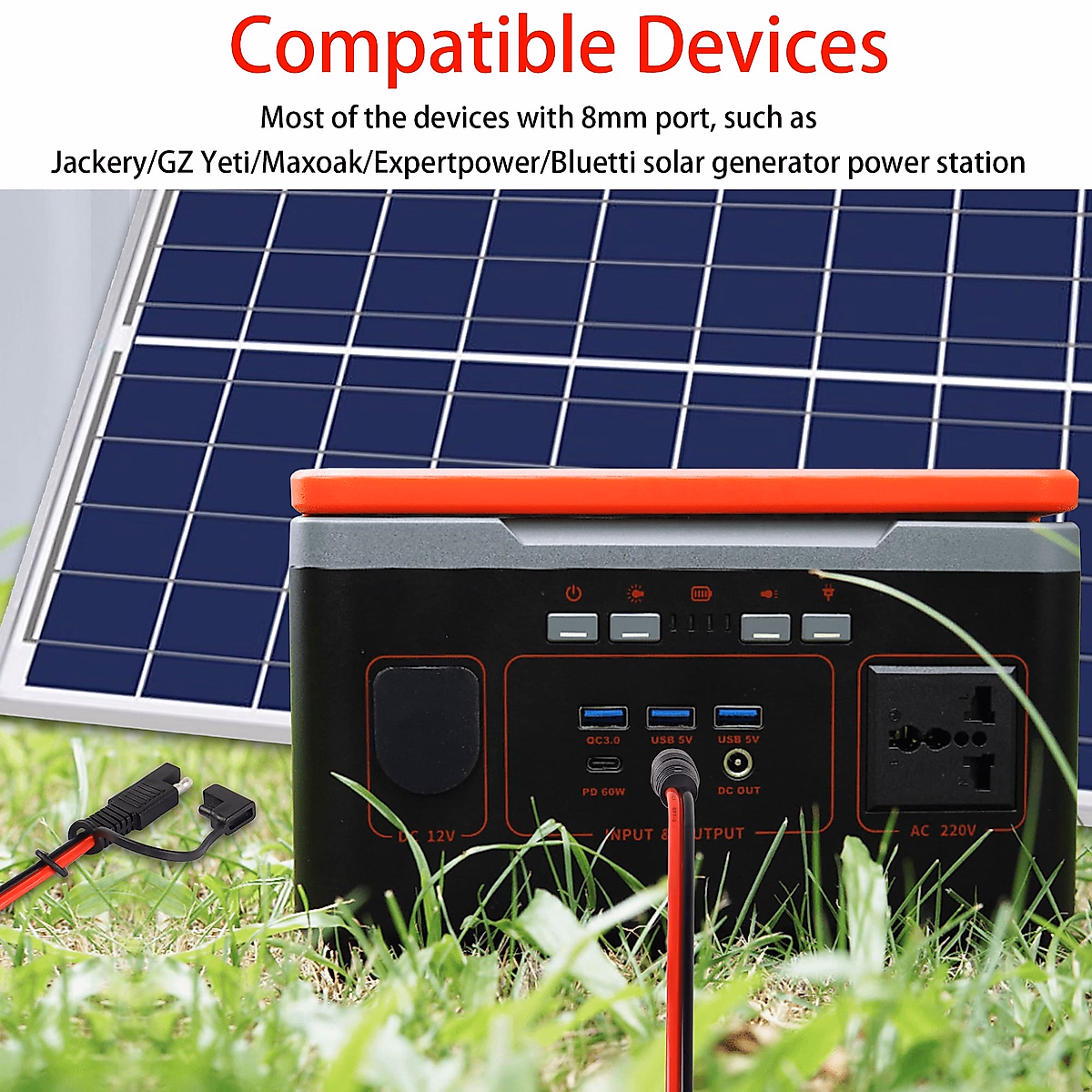 GELRHONR 14AWG DC8mm Male to SAE Plug Adapter Cable,with DC8mm Female to DC5525mm Male Adapter, for RV & Solar Generator Portable Solar Panel-1.8M/5.9Ft