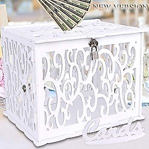 OurWarm DIY White Wedding Card Box with Lock PVC Card Box Graduation Card Box Perfect for Weddings, Baby Showers, Birthdays, Bridal or Baby Showers
