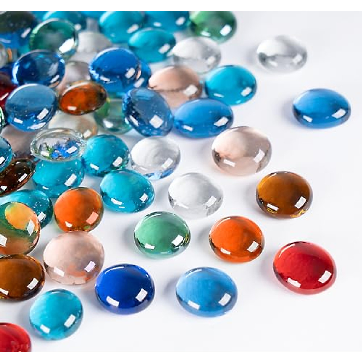 ABSOFINE Glass Gems, 900g Blended Fire Glass Beads,Colour Glass Stones Flat Bottom Beads for Home Decorative Art Craft Vase Filler(About 200 PCS)