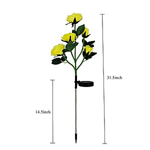 KAQ 2PACK-Outdoor Halloween Solar Garden Flower Lights with 5 Rose Flowers, Upgraded LED Solar Rose Lights with Stake, Waterproof Solar Decorative Lights for Wedding Halloween Decorations (Yellow)