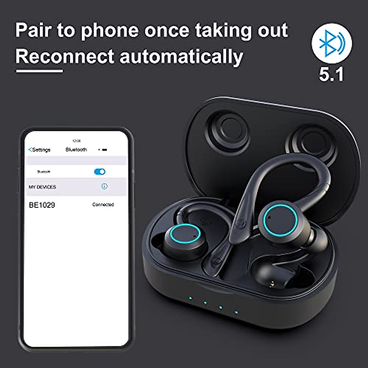APEKX True Wireless Headphones, Update 5.1 Auto Pairing Touch Control HiFi Stereo Sound in-Ear Earphones Binaural Call Headset with Built-in Mic and Charging Case for Sports Running Black