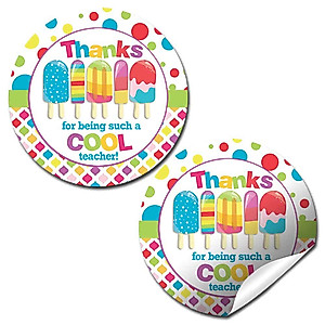 You’re A Cool Teacher Popsicle Themed Teacher Appreciation Thank You Sticker Labels, 40 2" Party Circle Stickers by AmandaCreation, Great for Envelope Seals & Gift Bags