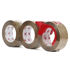 BOMEI PACK 3 Pack Heavy Duty Brown Packing Tape with Dispenser, 2.6 mil, 1.88 inch x 110 Yards, Brown Tape Refills for Industrial Shipping Box Packaging Tape for Moving, Office, & Storage