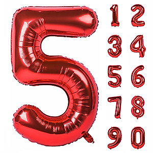 40 Inch Red Large Numbers Birthday Party Decorations Helium Foil Mylar Big Number Balloon Digital 5