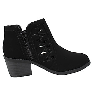 Soda Girl's Triangle Cutout Side Chunky Stacked Heel Ankle Boot,Black,11