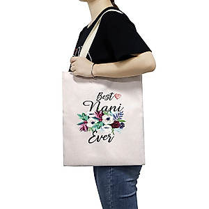 TSOTMO Best Nani Ever Canvas Tote Bag Nani Gift Grandma Gift from Grandchildren Grandma Birthday Gift (Nani canvas)