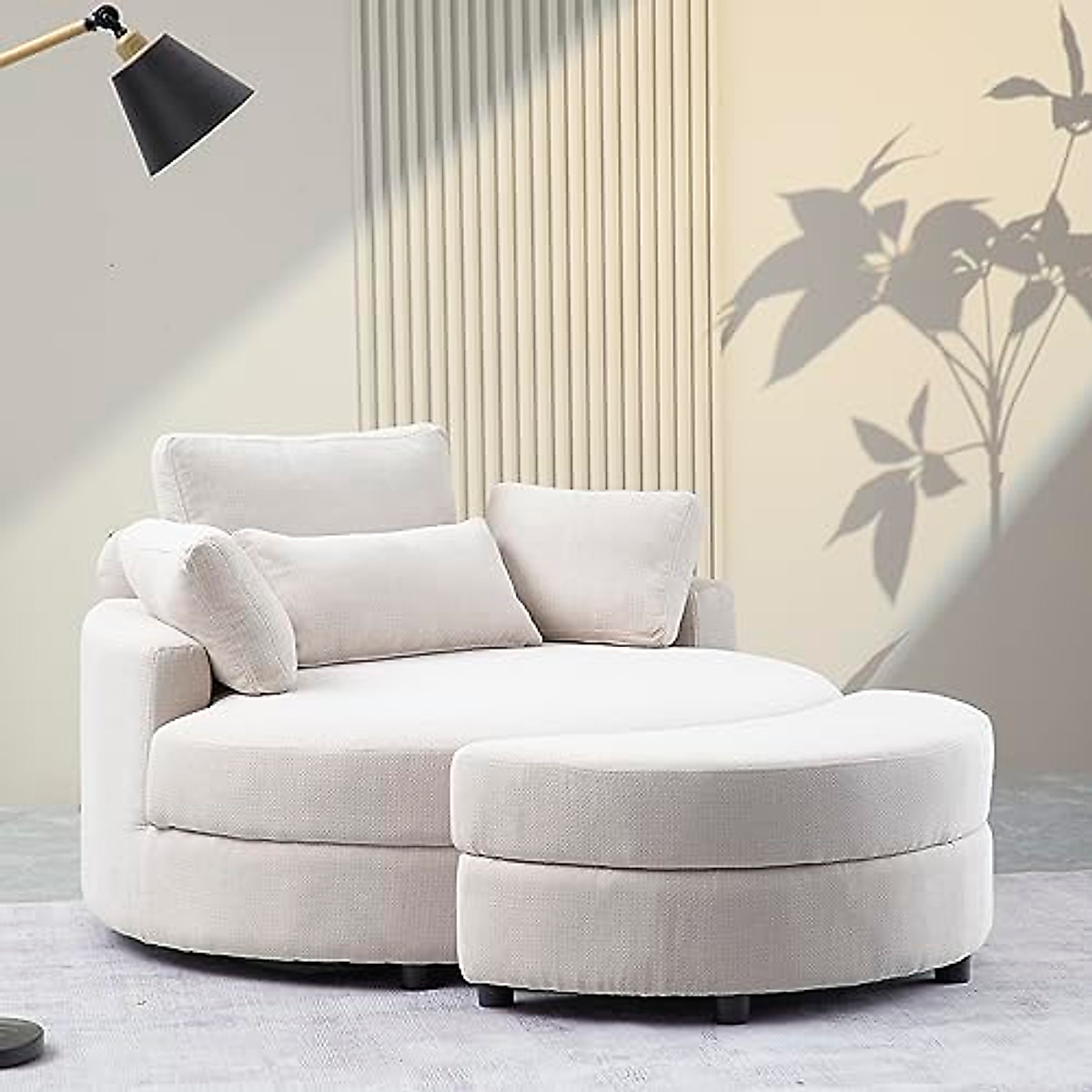 YUNLife&Home Oversized Accent Barrel Chair with Storage Ottoman+4 Pillows,Modern Comfy Upholstered Recliner Sofa Club Chaise Leisure Round Lounge Armchair for Living Room/Bedroom/Hotel