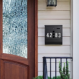 LAND·VOI Locking Mailbox with 4 Keys, Wall Mounted Metal Postbox，Nameplate, Newspaper Holder, Easy to Install, 3.4 x 11.8 x 13.3 Inches, Includes Vinyl Mailbox Numbers, Matt Black