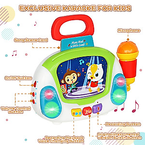 HISTOYE Musical Toys for Toddlers Karaoke Machine Kid Jukebox Toddler Karaoke Microphone Toy Music Player with Recording Voice Changing Singing Toys Age 1 2 3 4 5 Year Old Girls Boy Best Gifts