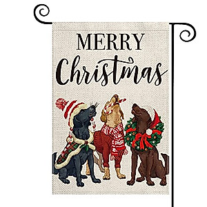 AVOIN colorlife Merry Christmas Hat Wreath Dog Garden Flag Double Sided, Xmas Winter Holiday Yard Outdoor Decoration 12x18 Inch