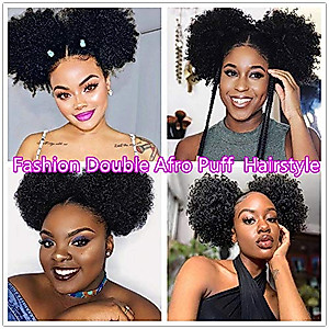 YMHPRIDE 2Pcs Afro Puff Drawstring Ponytail Hair Extension Synthetic Fluffy Kinky Curly Bun Updo Hair Pieces Donut Chignon Hairpieces Extensions(1B#)