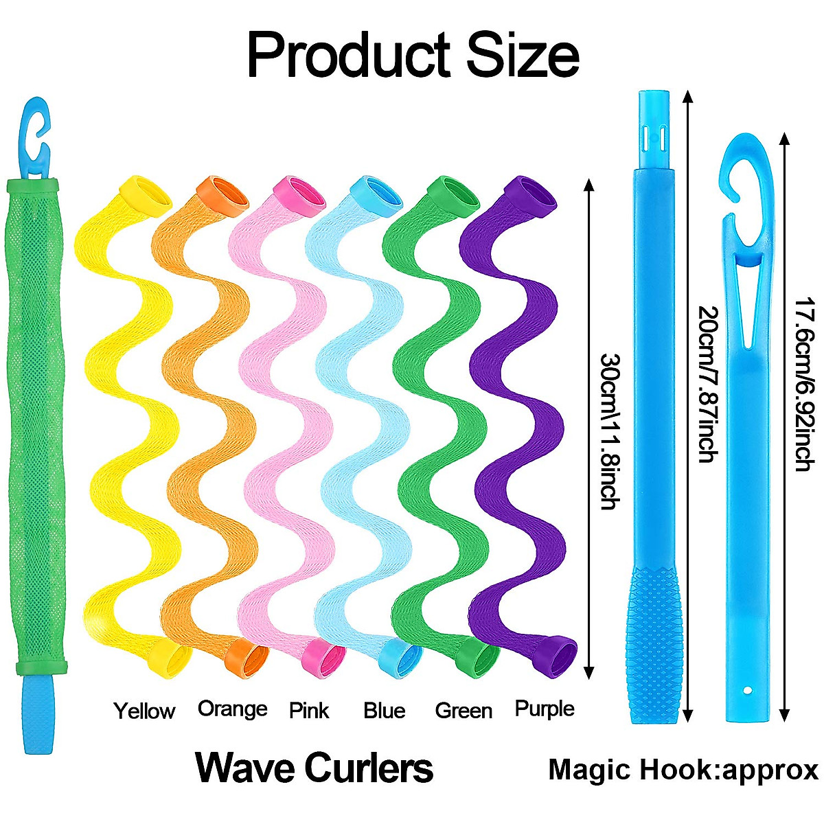 30 Pieces Hair Curlers Styling Kit, Wave Style Hair Rollers Spiral Curls No Heat Hair Curlers with Styling Hooks for Women Girls Long Hair Most Hairstyle Styling Tools (30 cm/ 11.8 Inch)