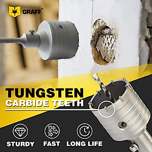 GRAFF 4 Inch SDS Max Rotary Hammer Core Bit - Core Drill Bit for Concrete, Masonry, Cement, Silicate Brick - Concrete Hole Saw with SDS Max Shank 20'' (500mm) and Center Drill