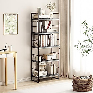 SAILUN 5 Tier Bookshelf, Free Standing Bookcase, Book Shelf with Metal Frame, Storage Rack Shelves Organizer for Bedroom, Living Room, Dark Black