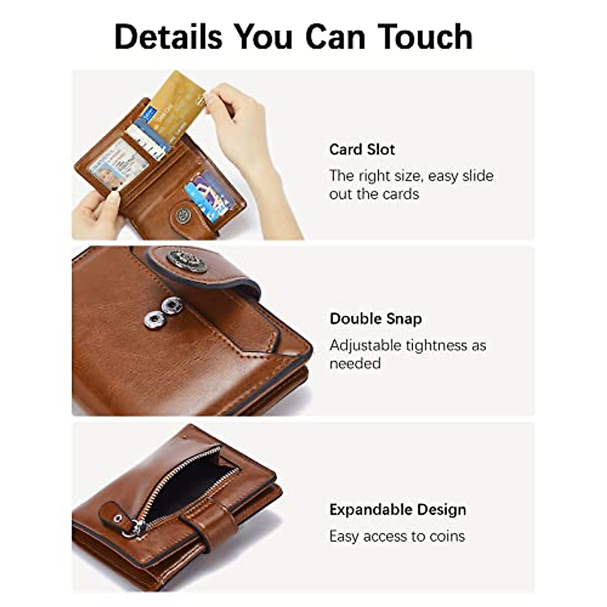 BOSTANTEN Women Leather Wallet Small RFID Blocking Bifold Zipper Pocket Wallet Card Case with ID Window Brown