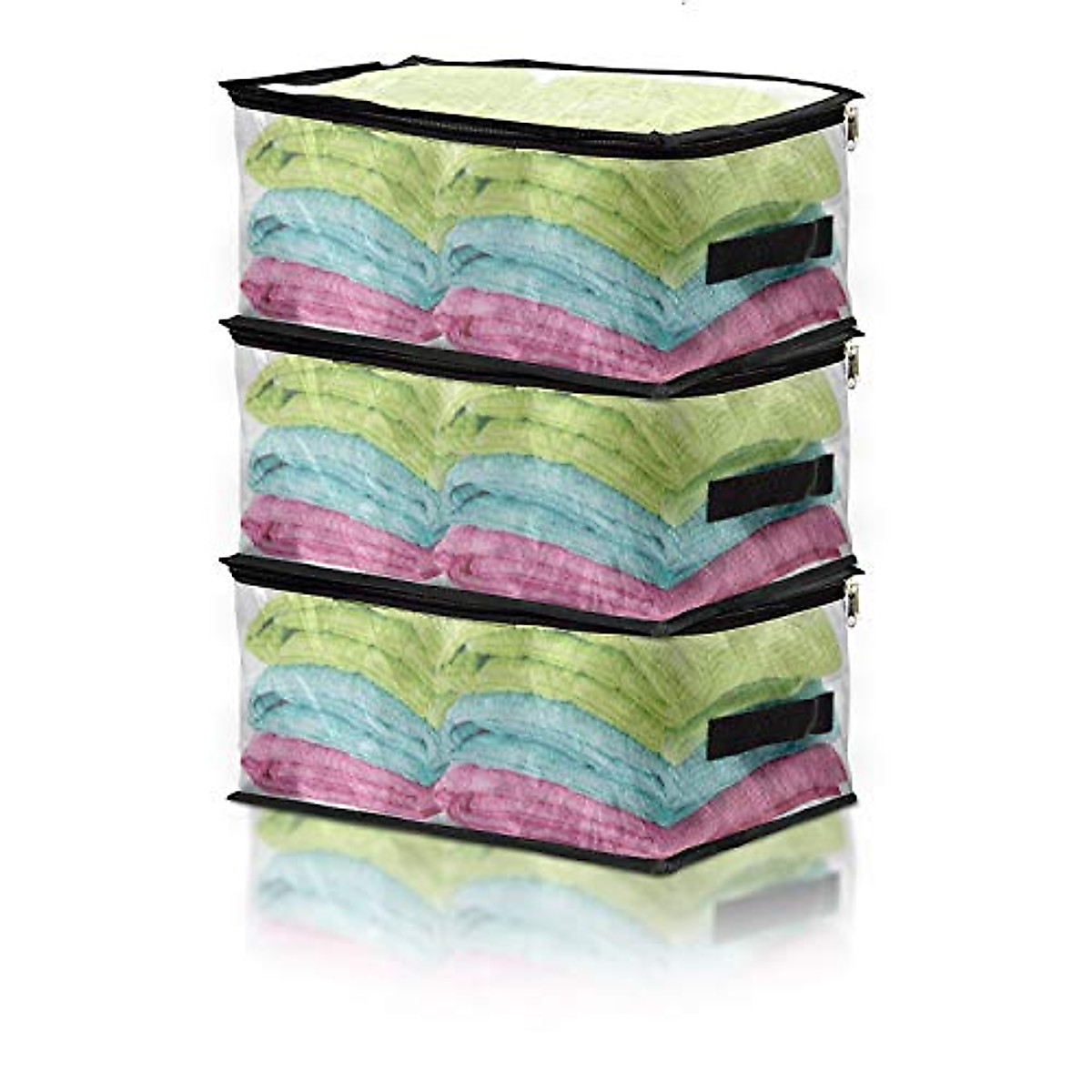 Covers & all Clear Storage Bag, Heavy Duty Clear PVC fabric, 20 mil, Multi-purpose organizer with zipper and handles (18" L x 13" W x 8" H, Pack of 3)