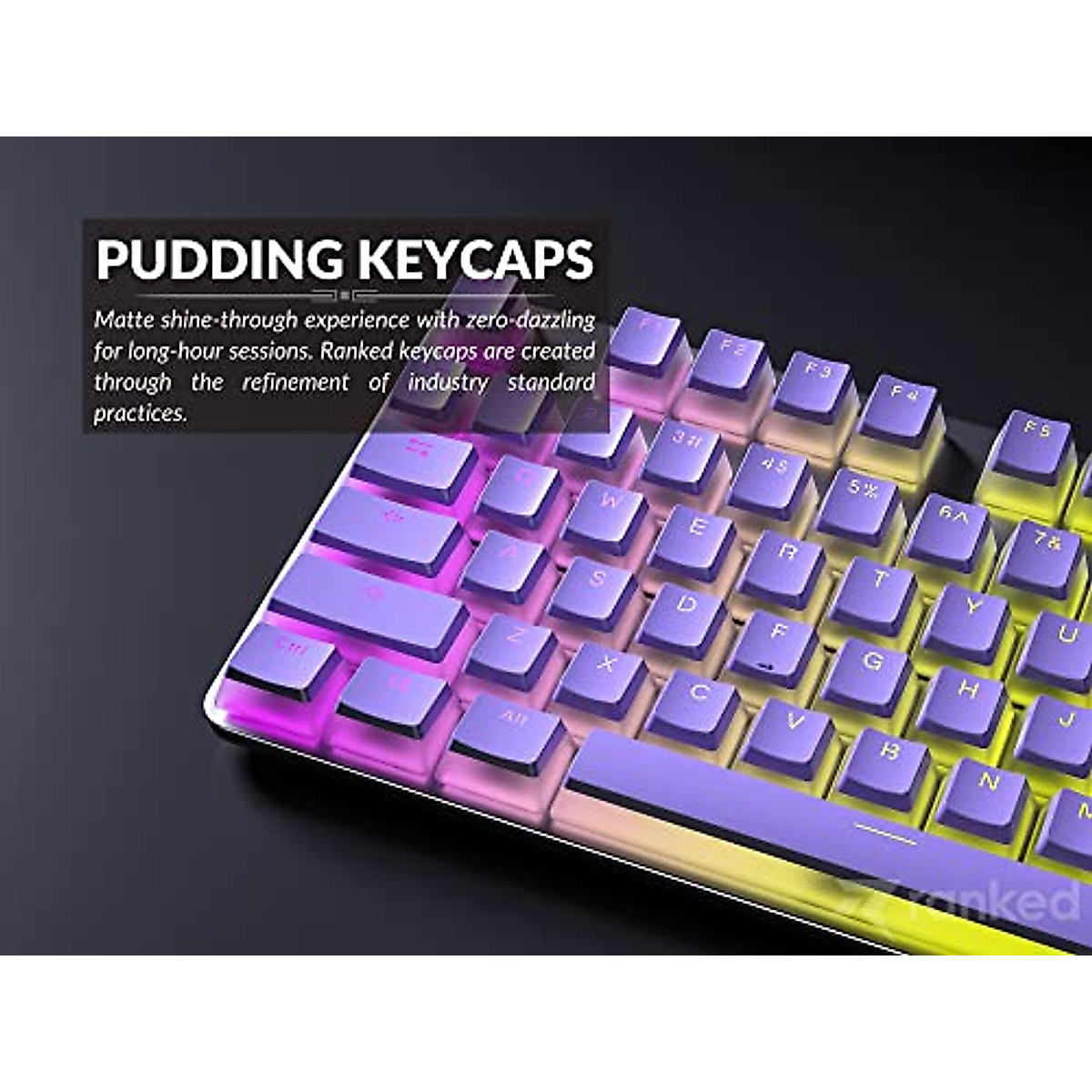 Ranked Pudding PBT Keycaps | 112 Double Shot Translucent ANSI US & ISO Layout | OEM Profile for RGB Mechanical Gaming Keyboard (Lavender)