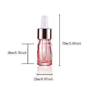 18 Pack,5ml 1/6oz Pink Glass Dropper Bottle for Essential Oils,Empty Glass Eye Dropper Bottle Holder With Glass Pipette,Rose-Golden Caps Cosmetic Perfume Sample Vial Container-Pipette,Stickers,Funnel Included