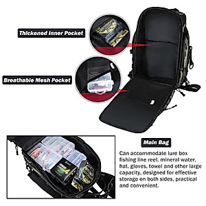 JoyFishing Fishing Tackle Backpack,Single/double shoulder Fishing Backpack with Rod Holder,Waterproof Large Tackle Gear Bag Storage, Fishing Tackle Bag for Fishing,Camping,Hiking (Khaki)