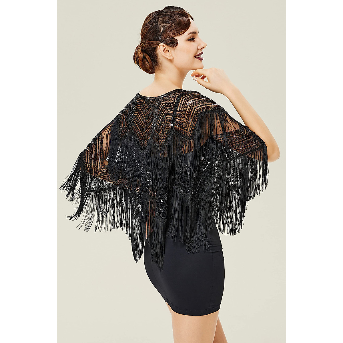 BABEYOND Gatsby Shawl Wrap for 1920s Evening Party Night Cape for Women Bridal Sequin Capelet