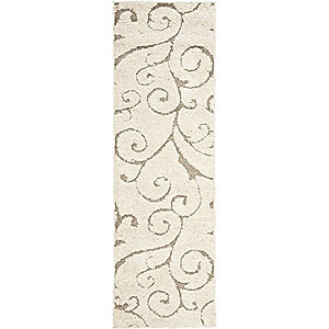 SAFAVIEH Florida Shag Collection 2'3" x 21' Cream/Beige SG455 Scrolling Vine Graceful Swirl Textured Non-Shedding Living Room Bedroom Dining Room Entryway Plush 1.2-inch Thick Runner Rug
