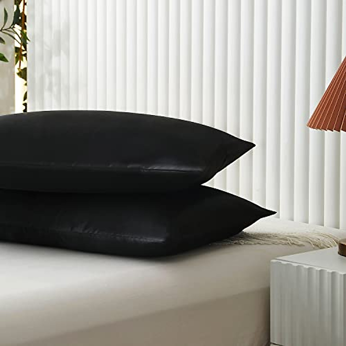 Superlake Ultrsoft Satin Pillowcase for Hair and Skin, Set of 2pc 20x30 Inches White Silk Standard Pillow Case, Envelope Closure Pillow Covers Gift for Women and Men (Standard, Black)