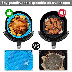 LOMSIOY 2 Pack Air Fryer Silicone Pot Reusable Round Air Fryer Oven Accessories with Handle Silicone Liner Tray Kitchen Accessories 8.4 Inch (Pink Blue)