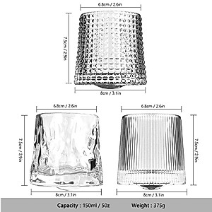 ueecool Whiskey Rocks Glasses, Tumbler Crystal Bar Glass, Rotatable Double Old Fashion Set of 3, 6 oz, Clear,Father's Day Gift (3pc Whiskey Glasses), (WG003)