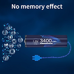 Deleepow Rechargeable AA Batteries, 3400mWh USB C AA Lithium Rechargeable Batteries 4-Pack 1.5V 1500 Cycle with USB Cable