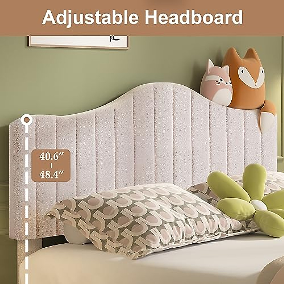 VECELO Upholstered Bed Frame Queen Size, Platform Bed Frame with Adjustable Headboard, Sheepskin Fabric Bed with Strong Wood Slats and 7.9'' Under Bed Space, Noise Free No Box Spring Needed, Beige