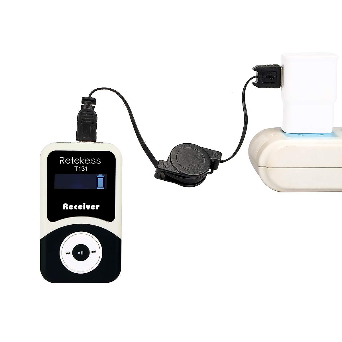 Retekess T131 Wireless Tour Guide System Receiver with 3.5mm One-Side Earphone, 99 Channels, Audio Translation System for Church School Training Court Factory (Use with T130 Transmitter)