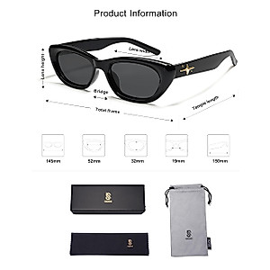 SOJOS Trendy Polarized Narrow Cat Eye Sunglasses for Women Retro Cute Womens Shades SJ2284 Black Frame Grey Lens
